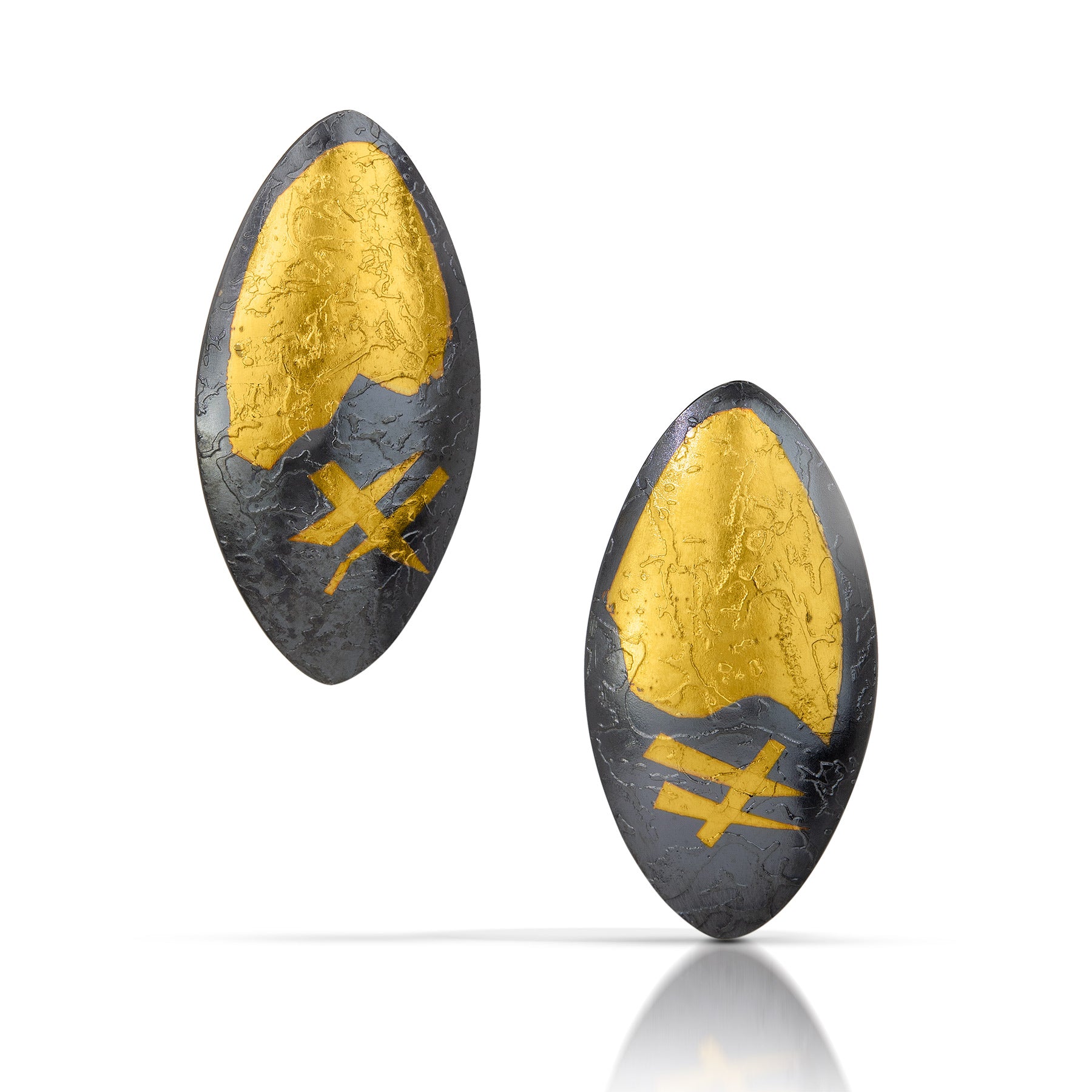 Oxidized Fern Texture Earrings with 24k Gold Keum Boo – Unique Design